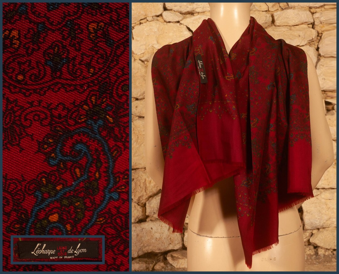 Vintage 60s Gents Wool & Silk Winter Scarf - L 48" - W 22 3/4" Unfolded ...