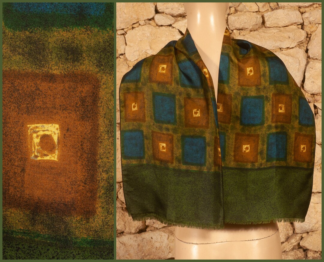Vintage 60s Gents Silk Scarf - L 49" - W 23" Unfolded - Etsy