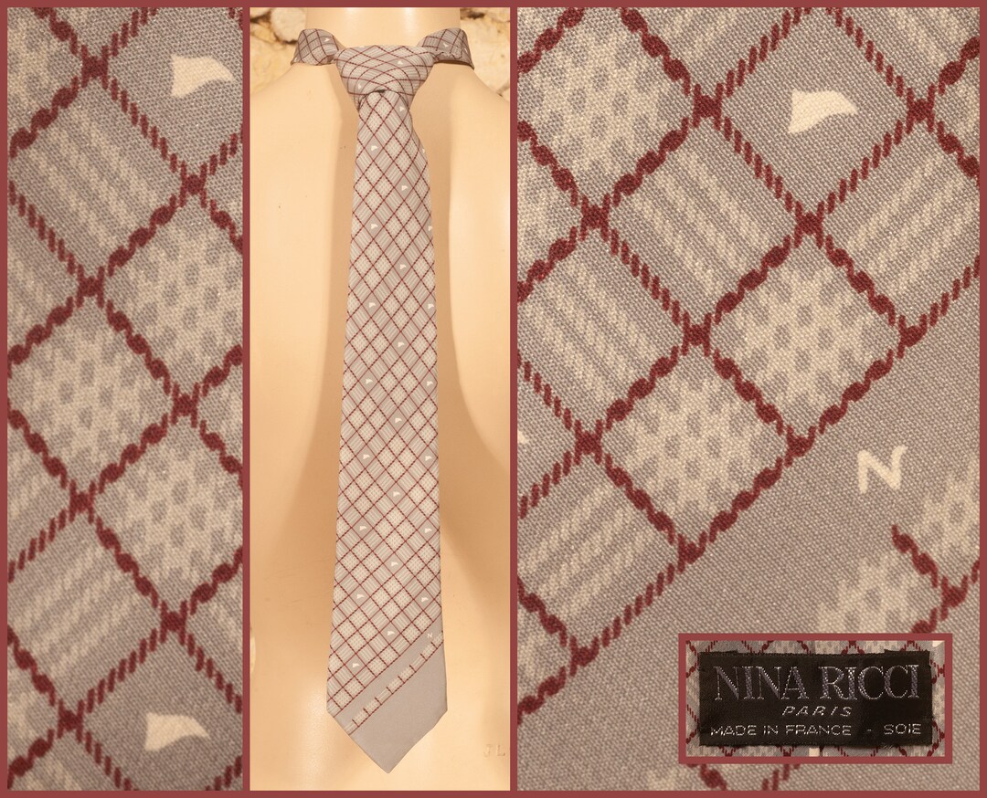 Nina Ricci - Paris - Vintage 60s Narrow Silk Tie / Necktie - L 56 1/2 ...