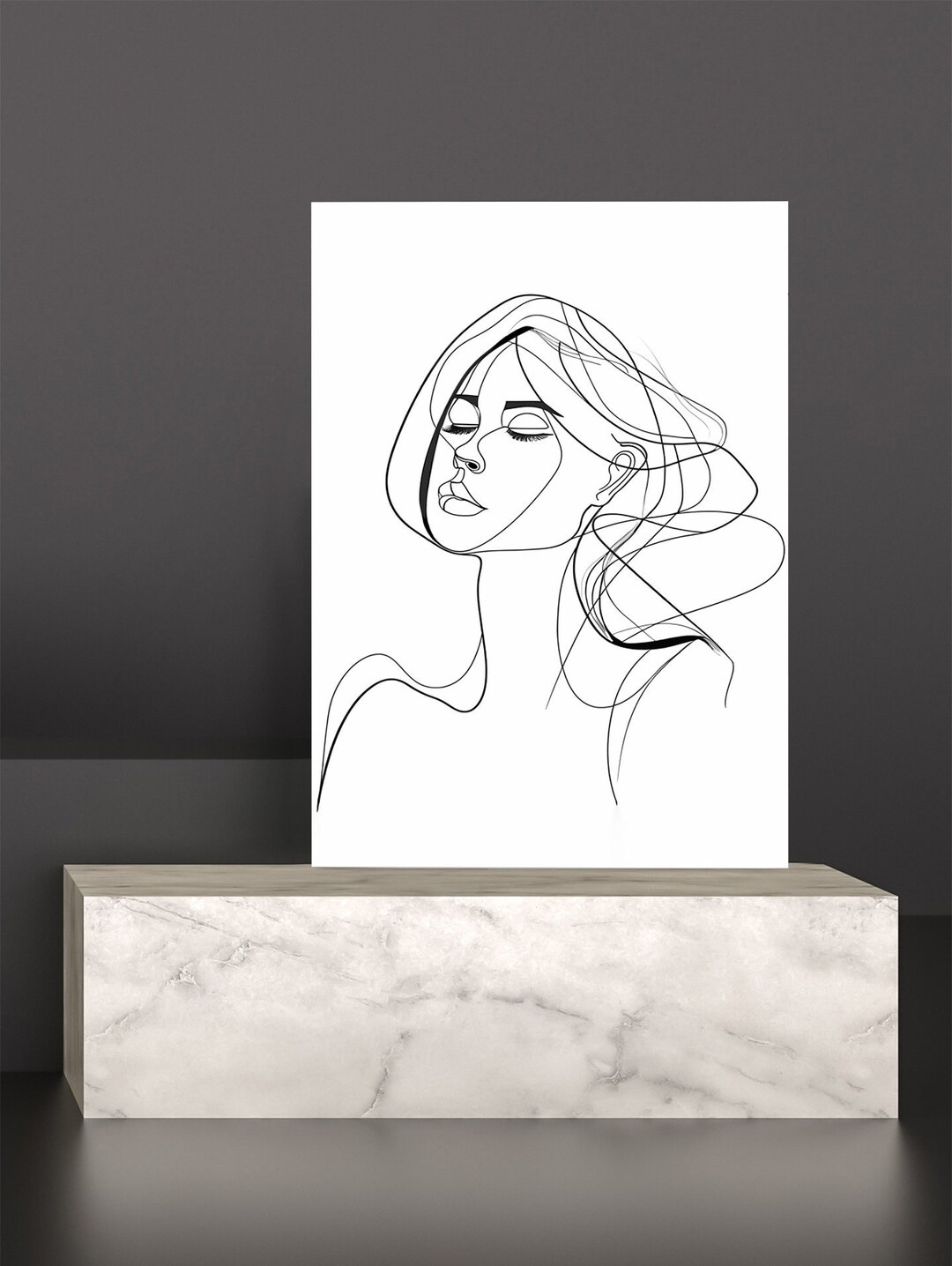 Woman Bust Fine Line Art Print, Minimalist Portrait Line Printable ...