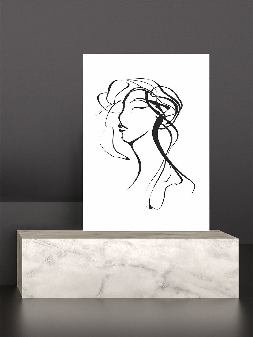Woman Silhouette Fine Line Art Print, Minimalist Portrait Line ...