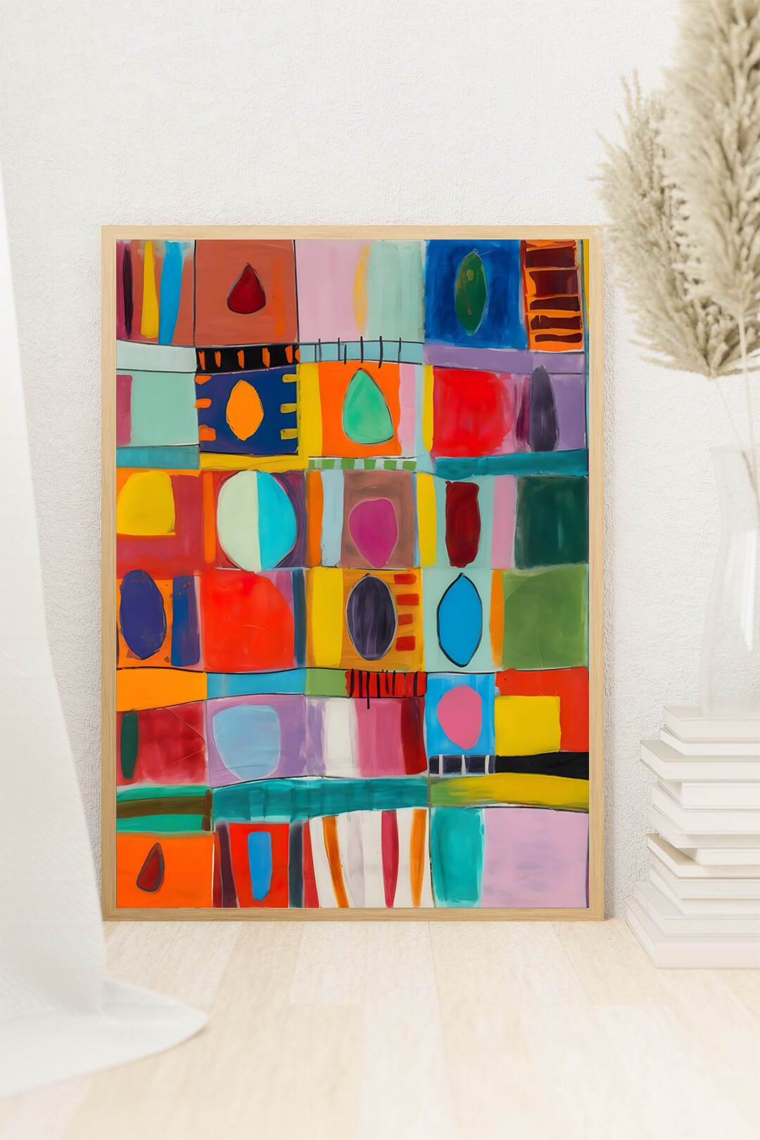 Mid Century Boho Colorful Wall Art, Abstract Color Squares Printable ...