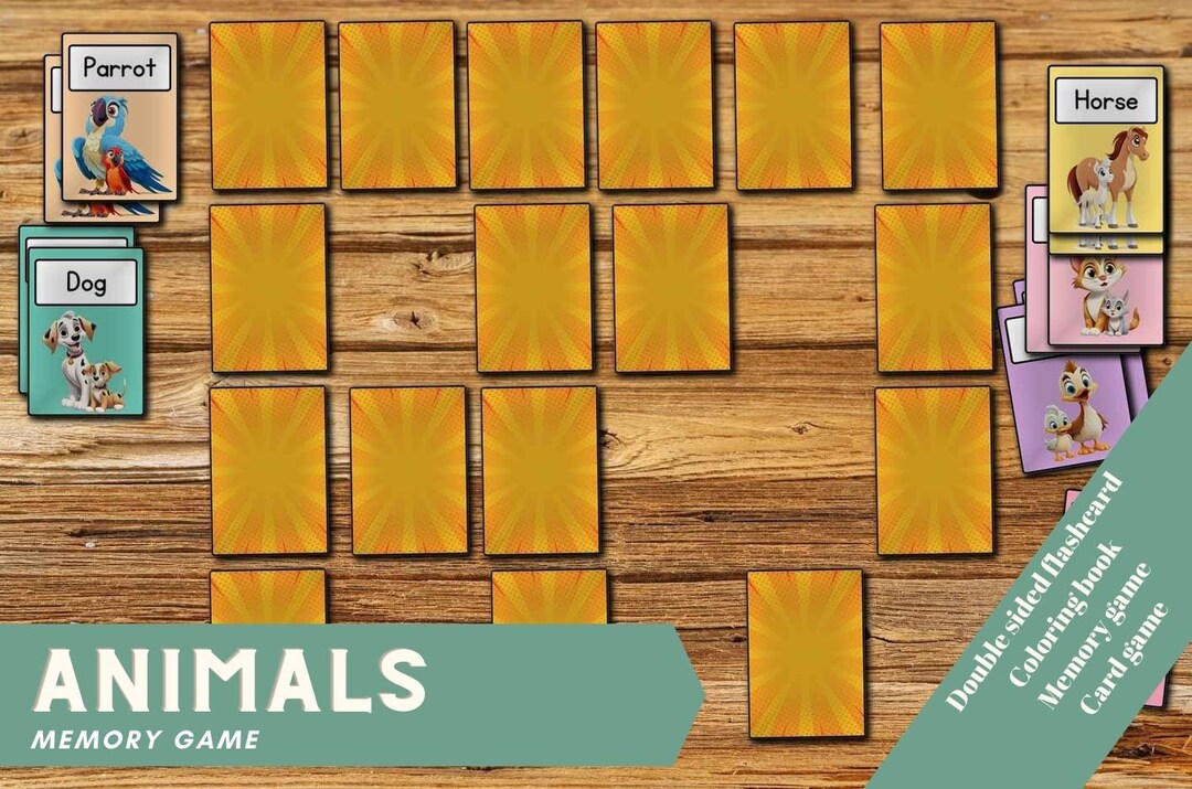 Animals Flashcard, Memory Game , Game Cards , Coloring Book - Etsy