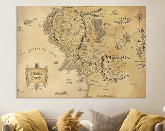 Map of Middle Earth Canvas Wall Art Lord of the Ring Art - Etsy