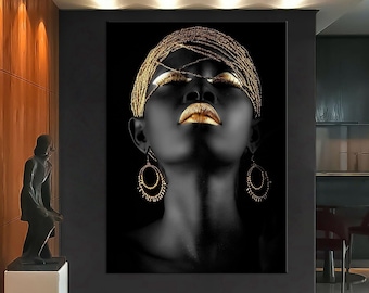 Black Woman Wall Art, Modern Canvas Wall Art Living Room Decor, African Woman Canvas Print ...