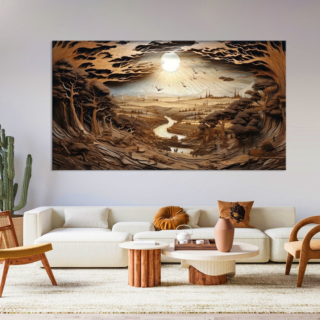 Wood Texture Canvas Wall Art, Abstract Landscape Print, Wood Wall Art ...