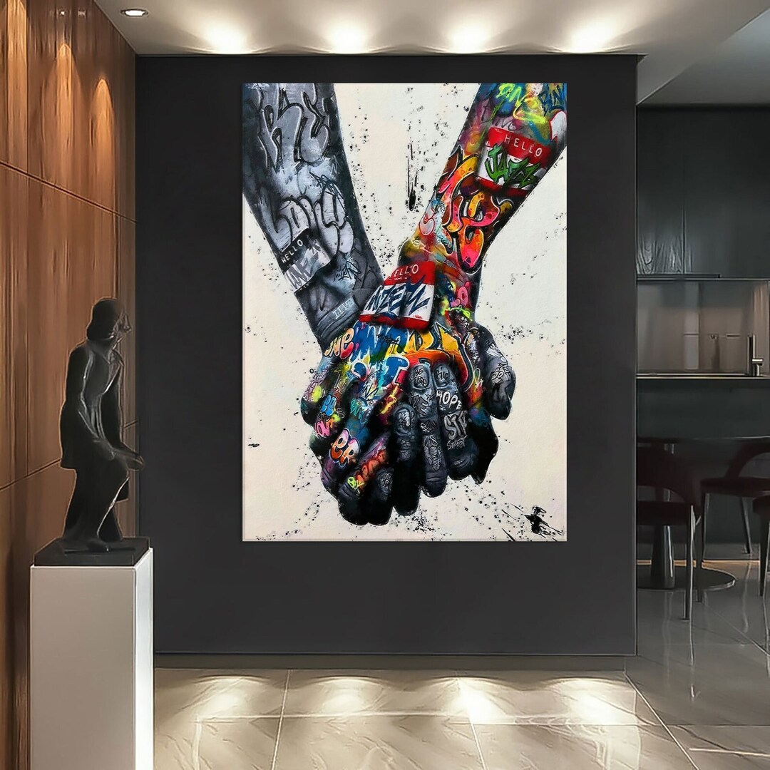 Banksy Art on Canvas, Graffiti Hand Canvas Print, Living Room Decor ...