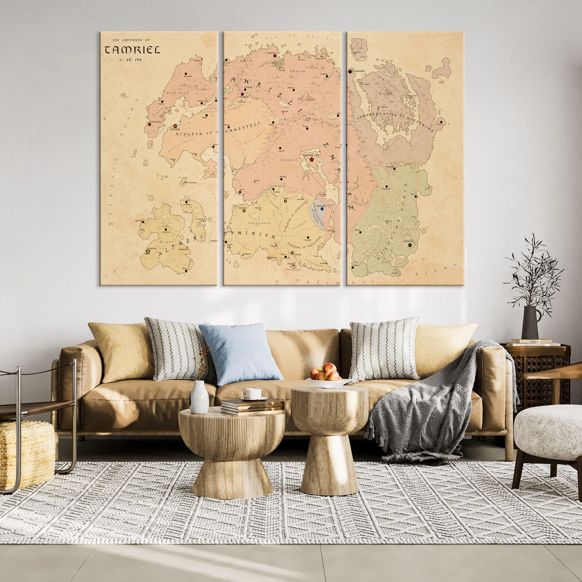 Map of Tamriel Canvas Wall Art, Fantasy Map Art, Living Room Decor ...