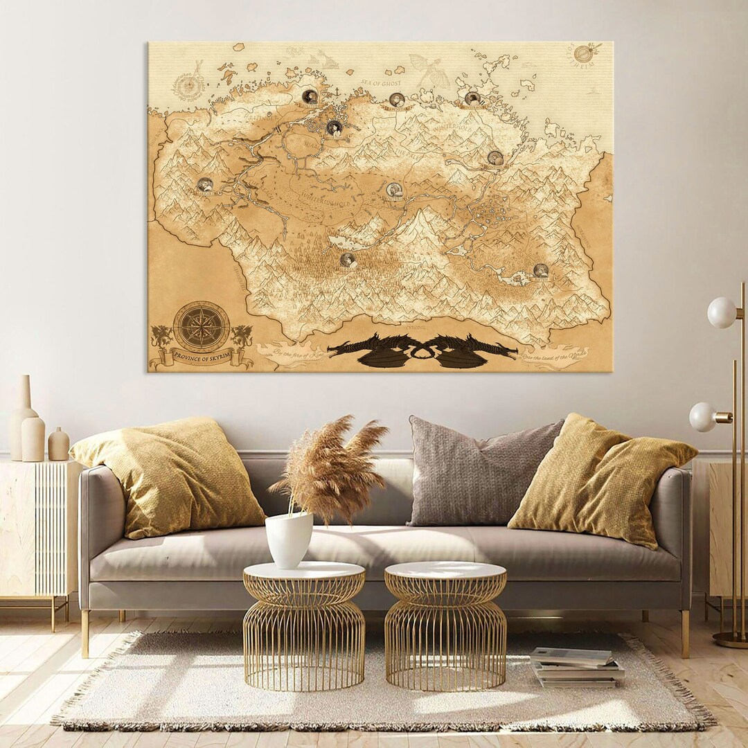 Skyrim Map Canvas Wall Art, Skyrim Art, Living Room Decor, Modern ...