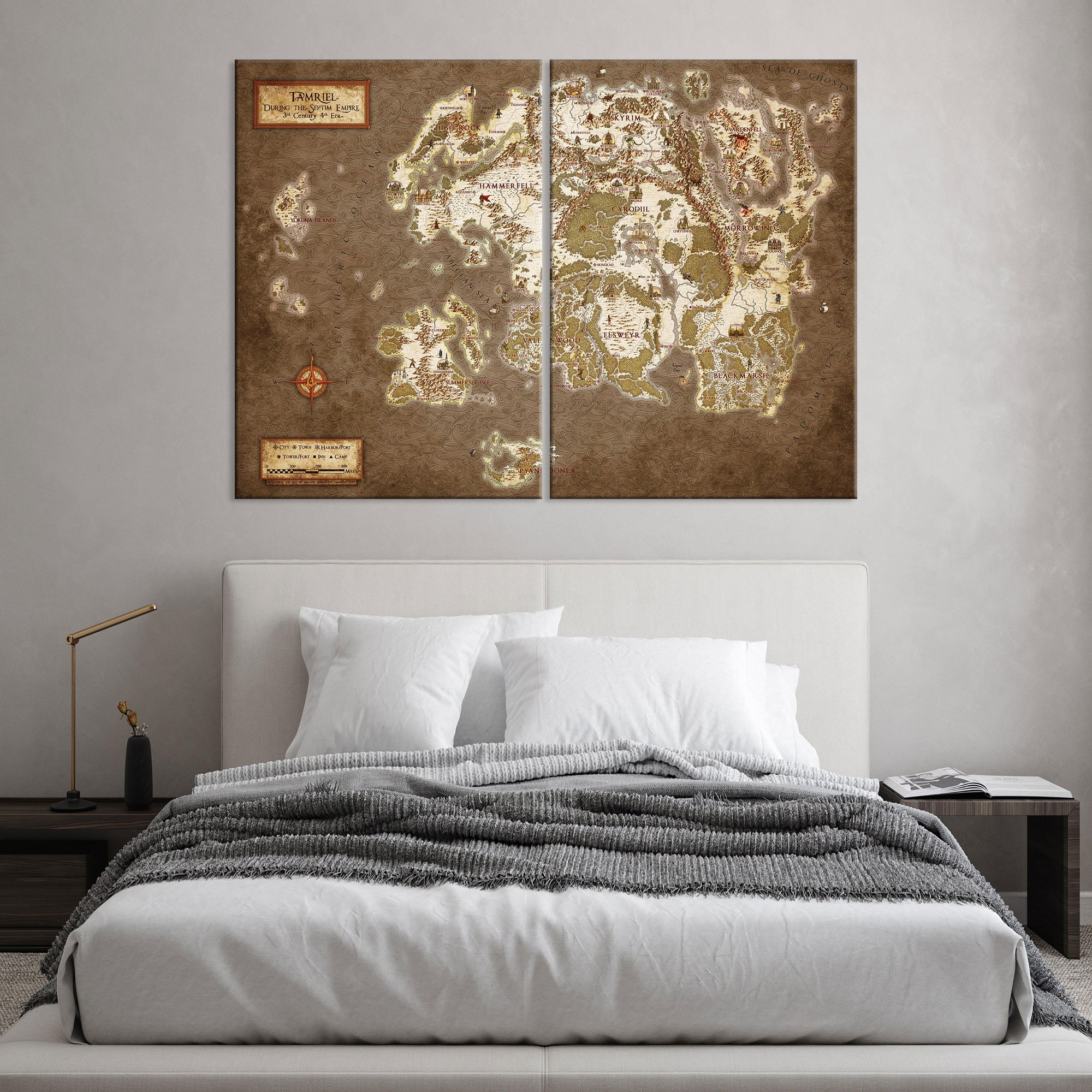 Map of Tamriel Canvas Wall Art, Fantasy Map Art, Living Room Decor ...