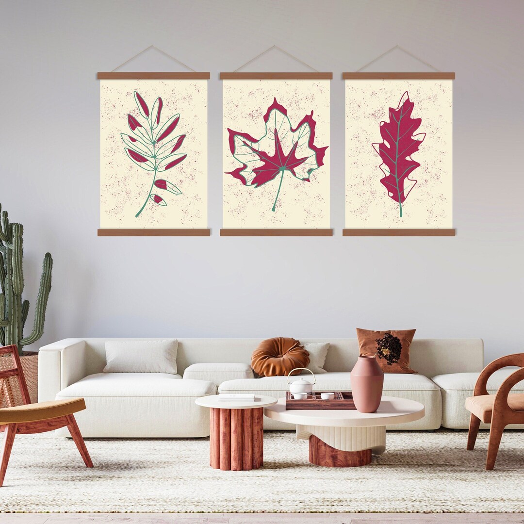 Terracotta Wall Art Prints Set of 3, Abstract Canvas Art Hangers ...