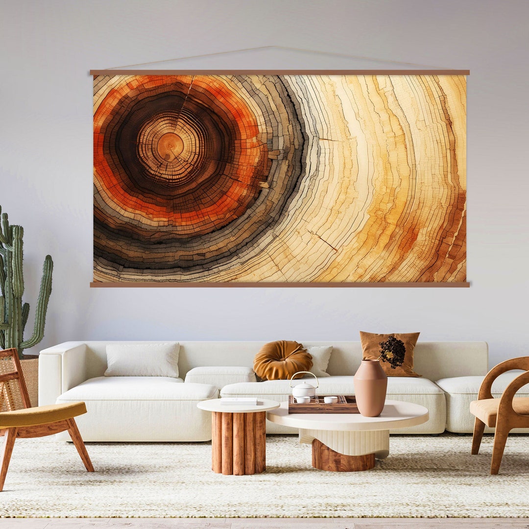 Tree Ring Wall Art Hanger, Tree Stump Print on Canvas, Hanging Wood ...