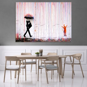 Banksy Canvas Wall Art, Banksy Rainbow Rain, Living Room Decor ...