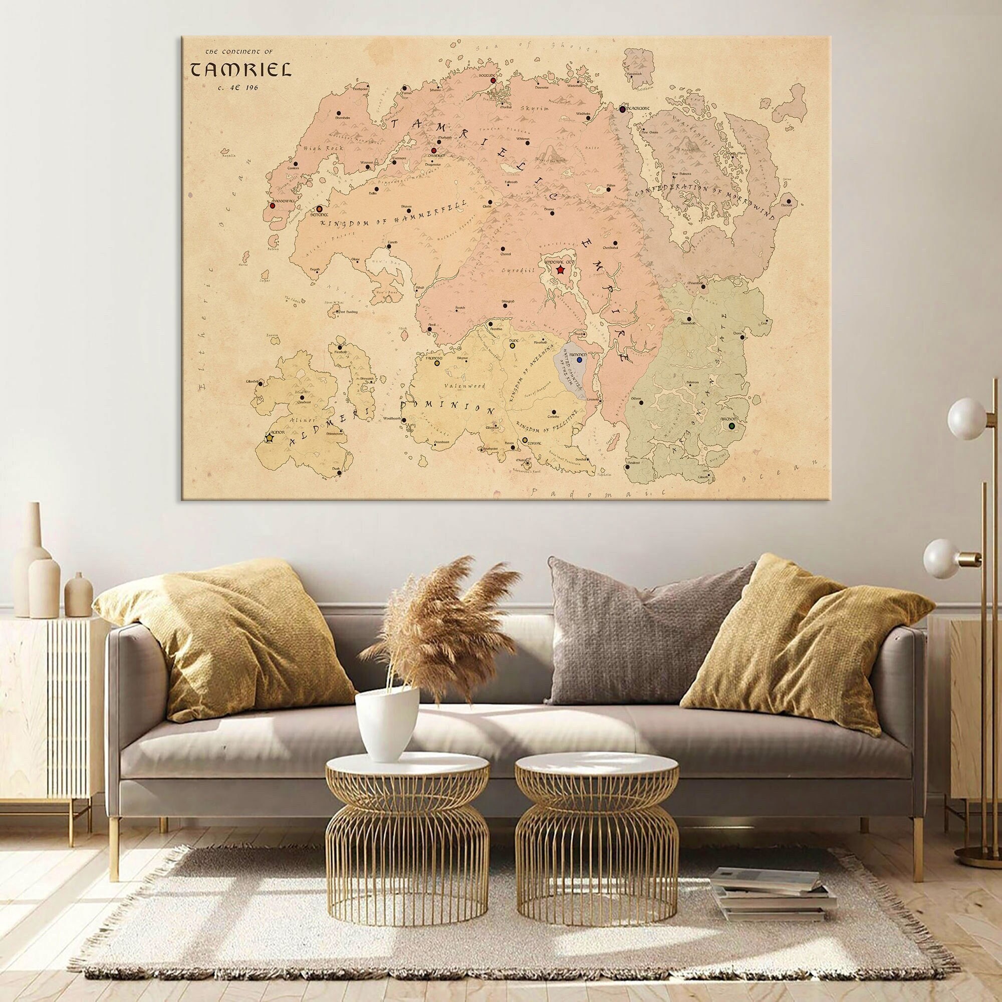Map of Tamriel Canvas Wall Art, Fantasy Map Art, Living Room Decor ...