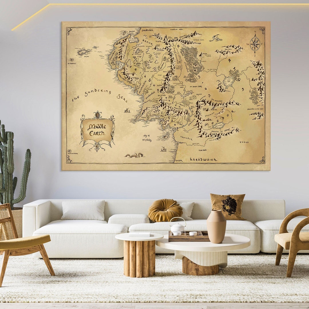 Map of Middle Earth Canvas Wall Art, Lord of the Ring Art, Living Room ...
