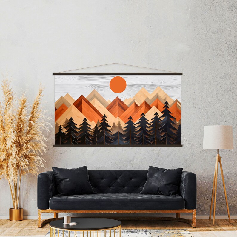 Wood Wall Art Mountain Canvas Wall Art Hanger, Wood Texture Canvas ...