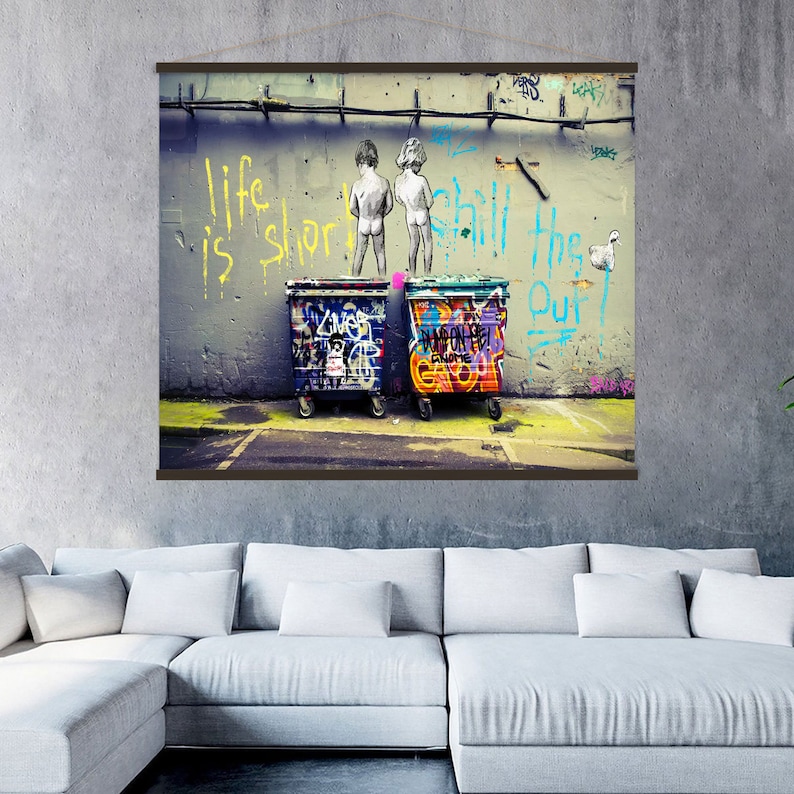 Banksy Canvas Wall Art Hanger, Banksy Life is Short, Living Room Decor ...