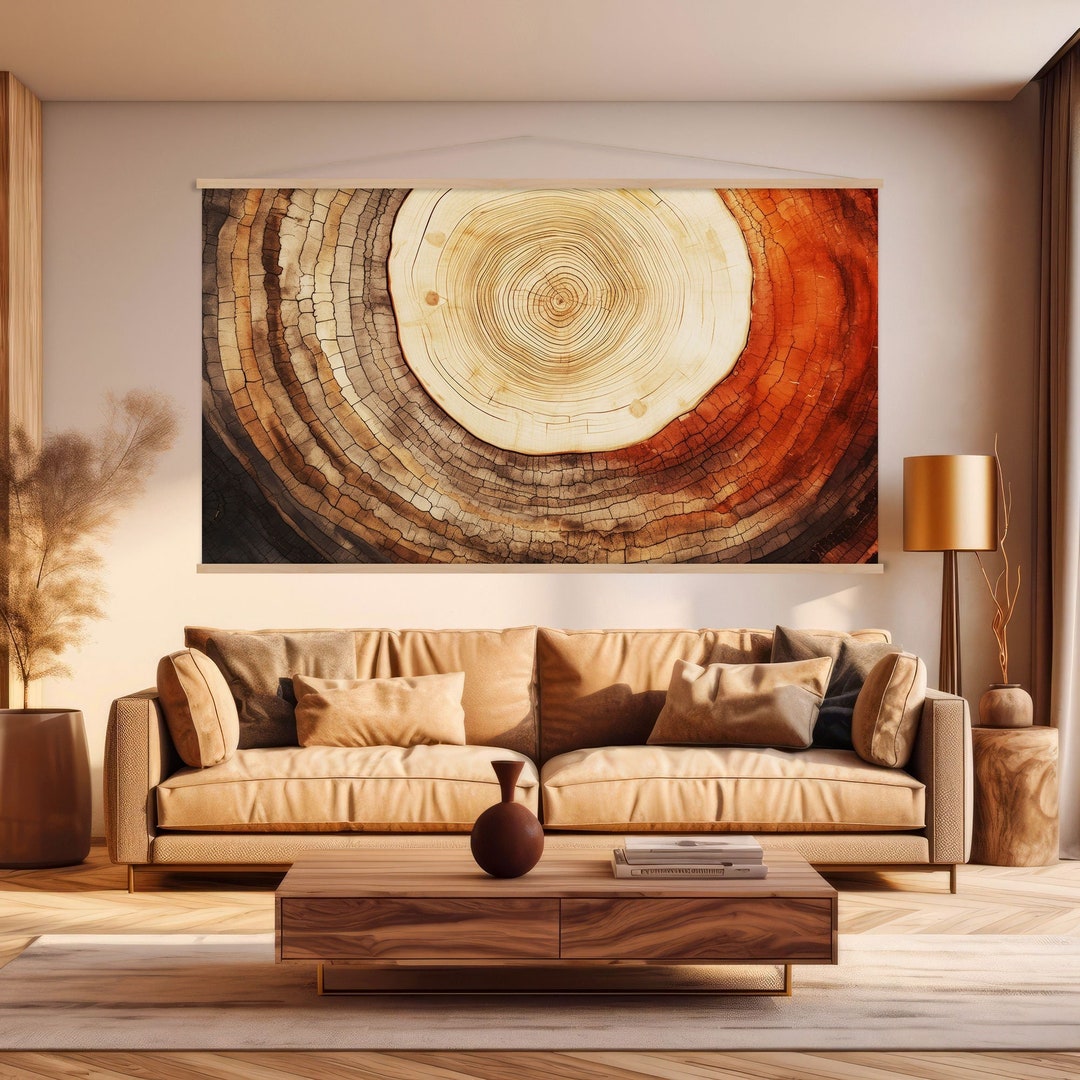 Large Tree Rings Wall Art Hanger, Tree Stump Print on Canvas, Hanging ...