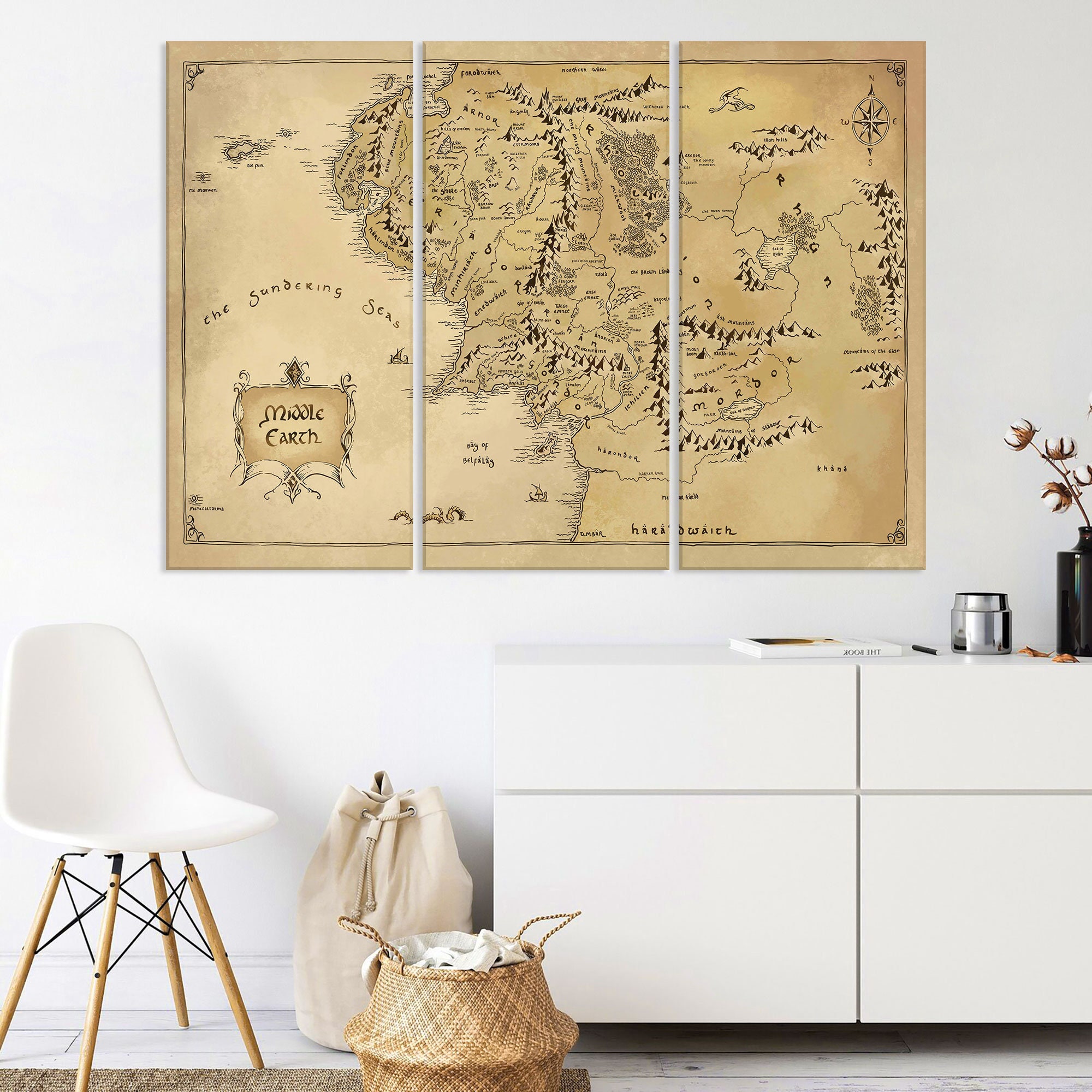 Map of Middle Earth Canvas Wall Art, Lord of the Ring Art, Living Room ...