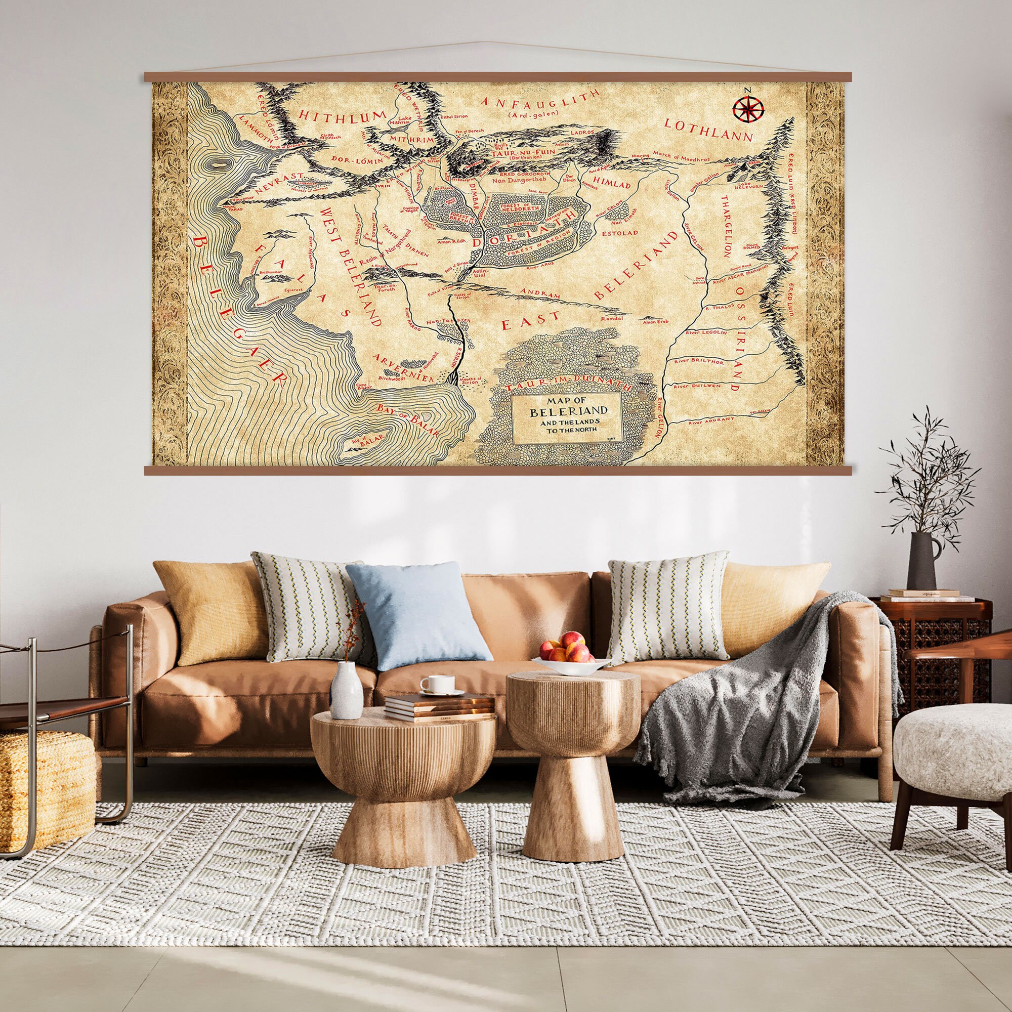 Beleriand Map Print, Map of Middle Earth Canvas Wall Art Hanger, Lord ...