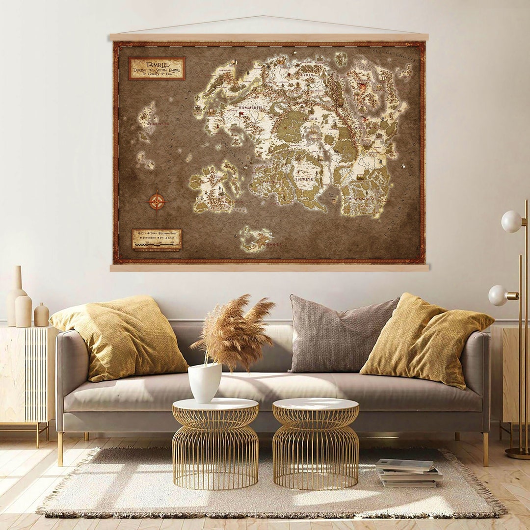 Map of Tamriel Canvas Wall Art Hanger, Hanging Fantasy Map Art, Living ...