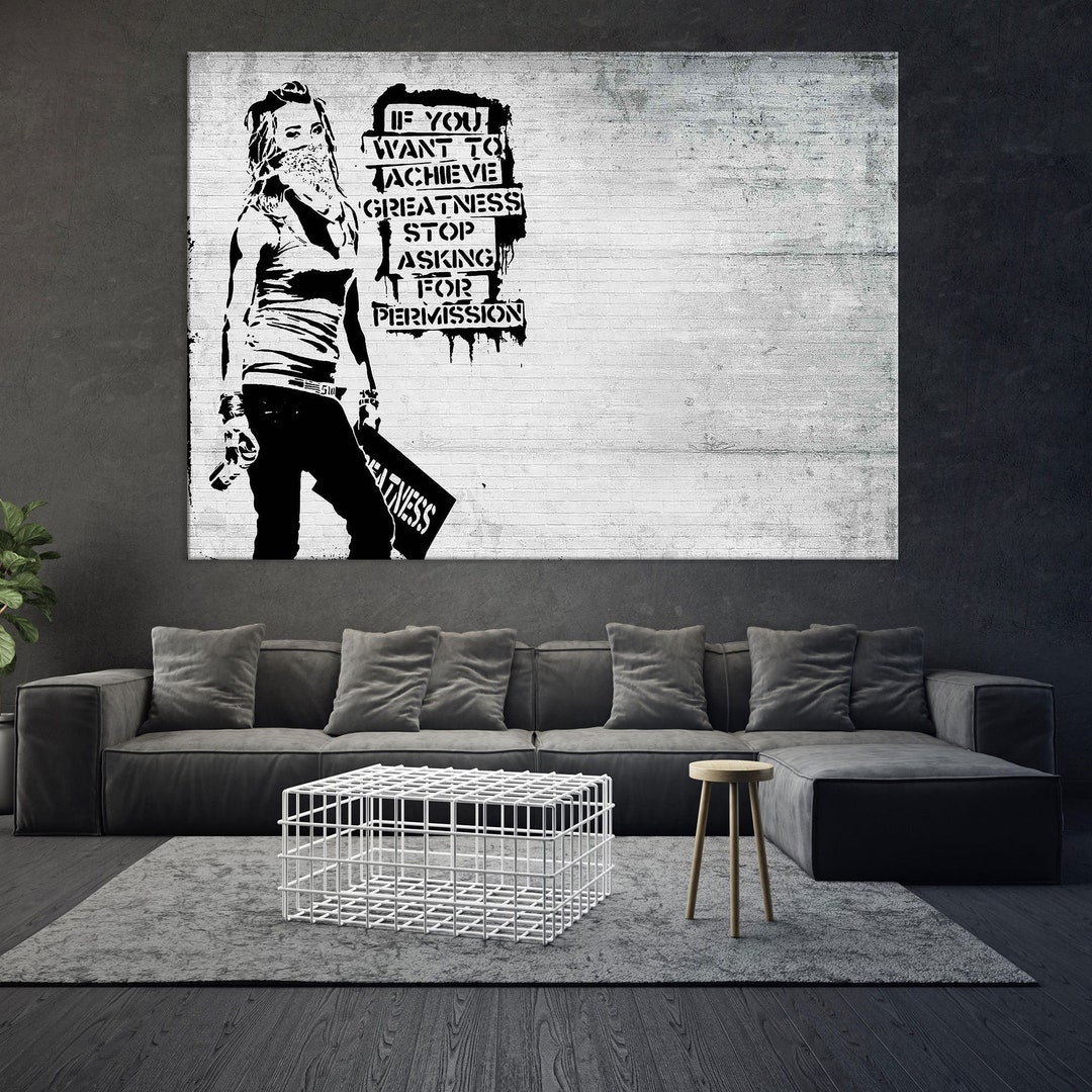 Banksy Canvas Wall Art, Modern Street Art Canvas, Living Room Decor ...