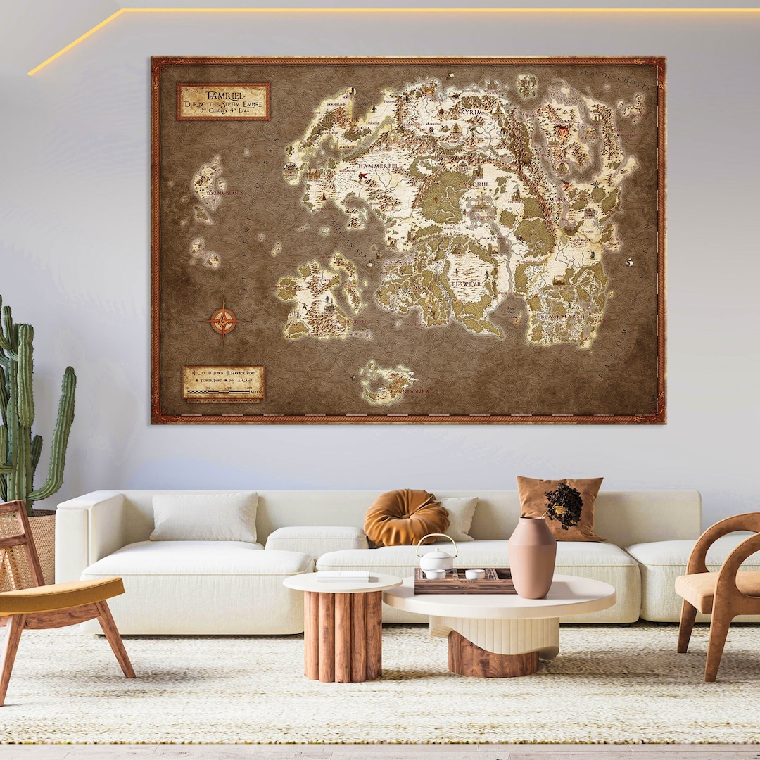 Map of Tamriel Canvas Wall Art, Fantasy Map Art, Living Room Decor ...