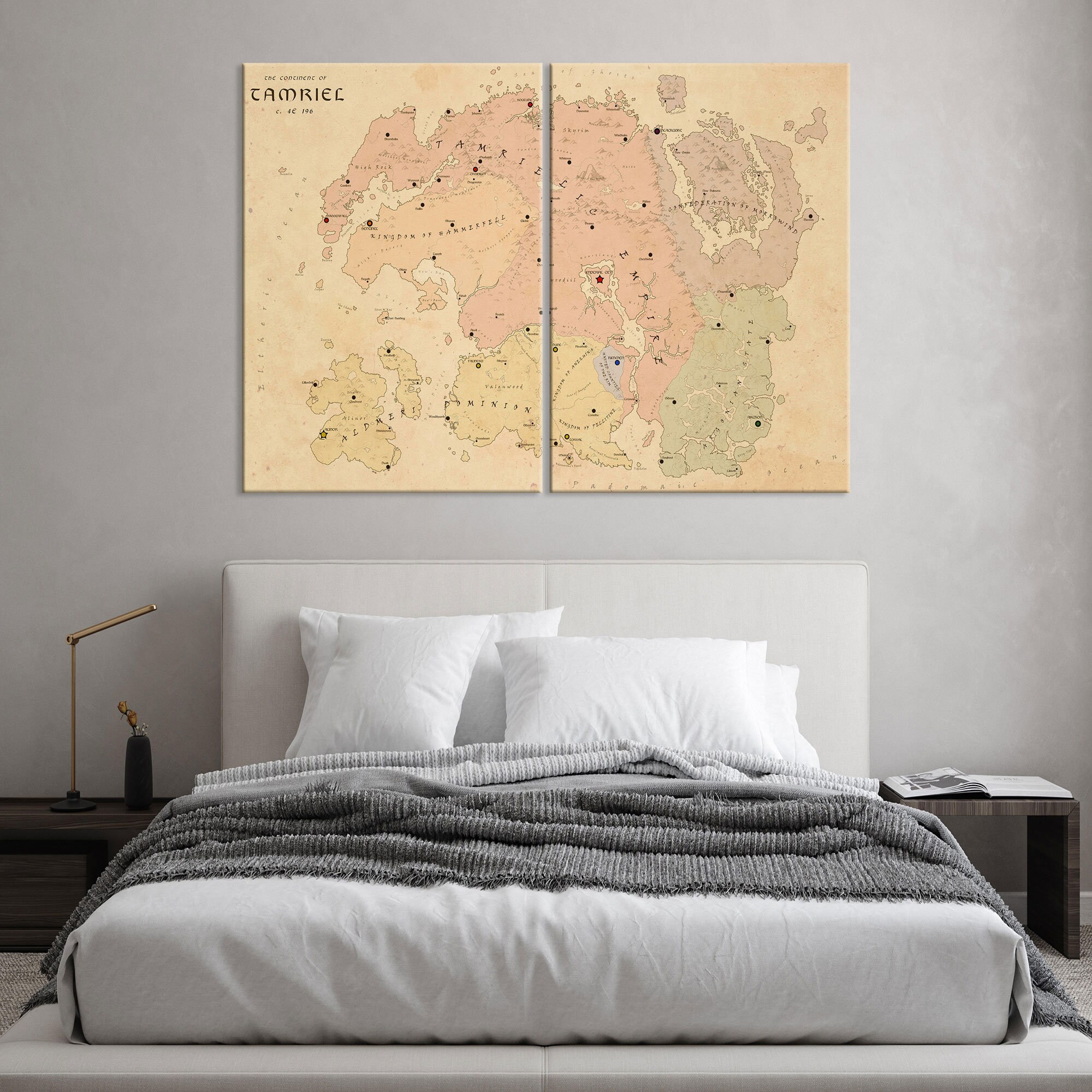 Map of Tamriel Canvas Wall Art, Fantasy Map Art, Living Room Decor ...