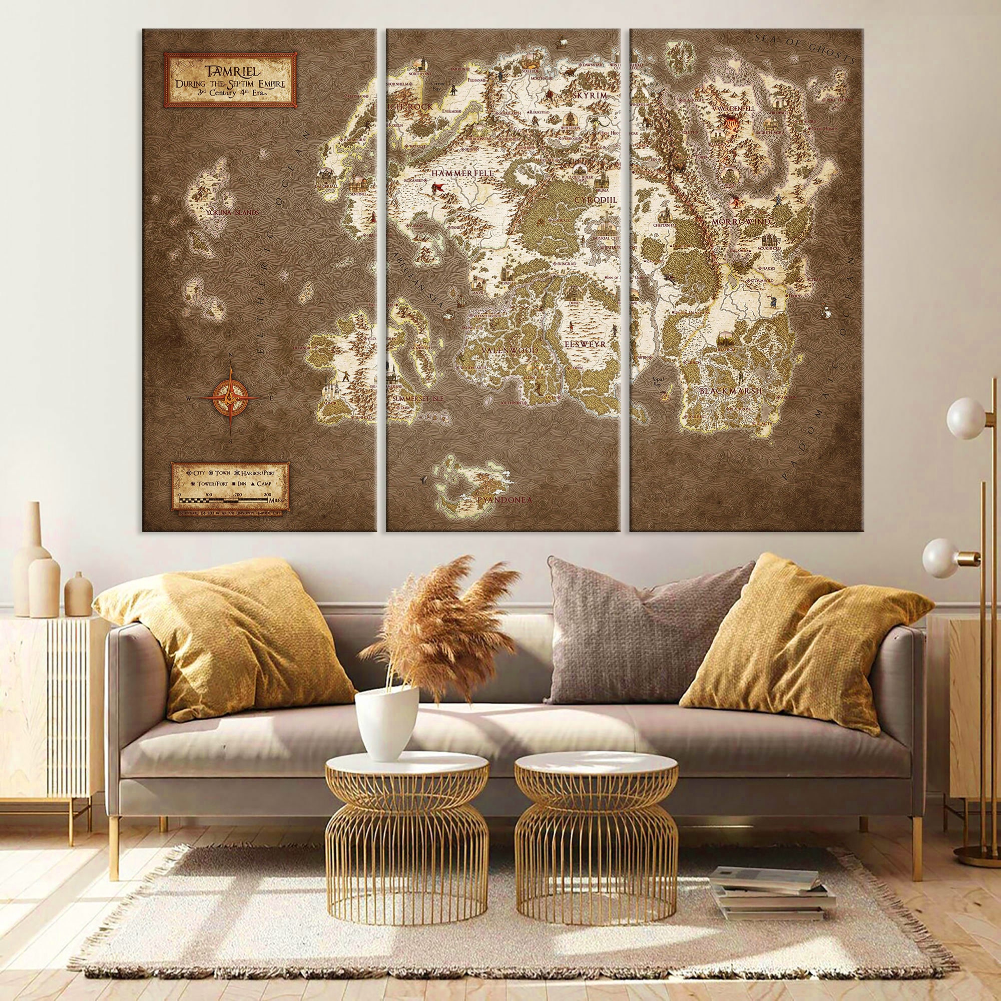 Map of Tamriel Canvas Wall Art, Fantasy Map Art, Living Room Decor ...
