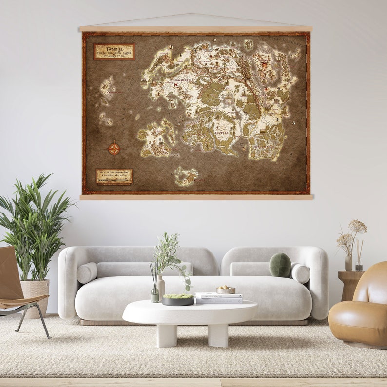 Map of Tamriel Canvas Wall Art Hanger, Hanging Fantasy Map Art, Living ...
