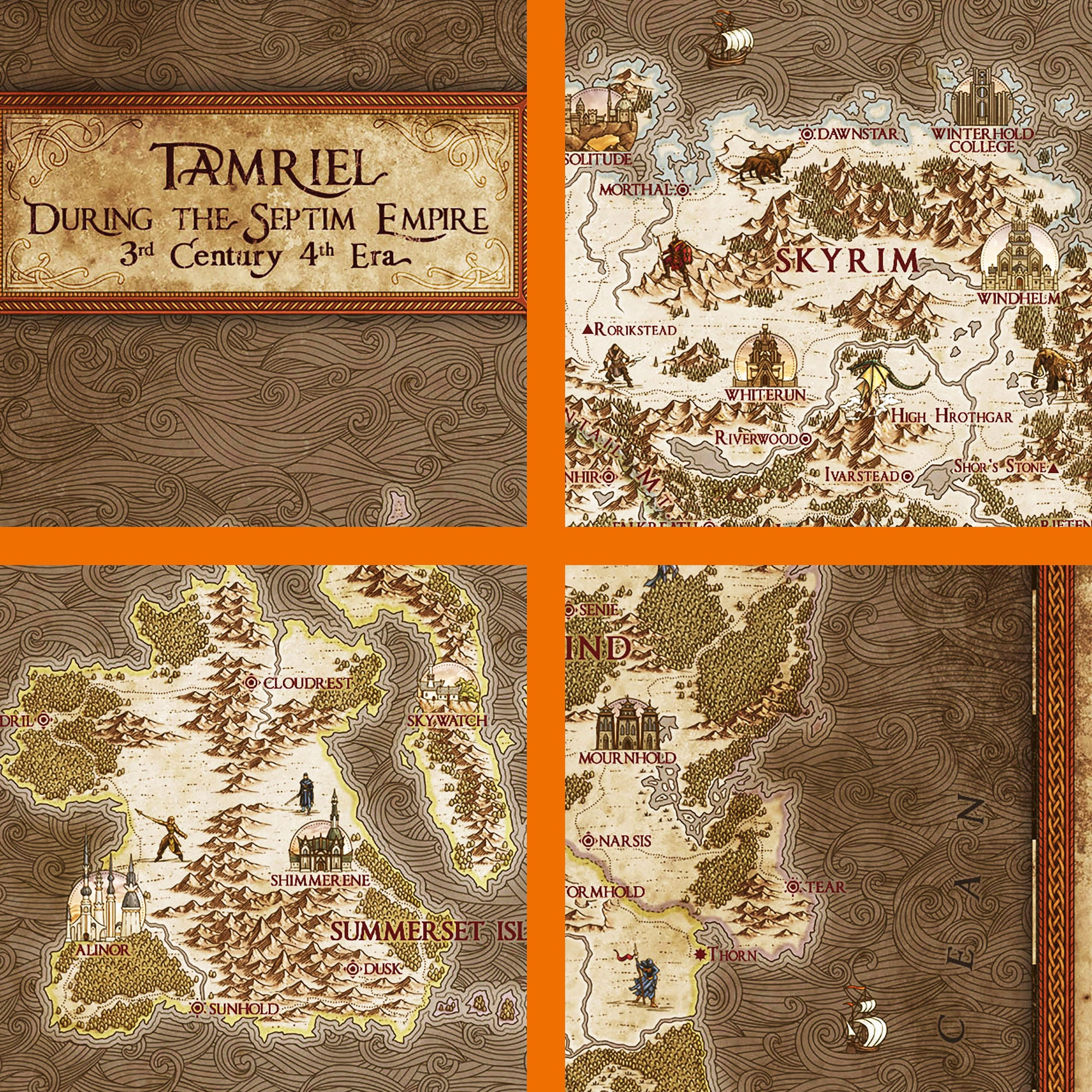 Map of Tamriel Canvas Wall Art Hanger, Hanging Fantasy Map Art, Living ...