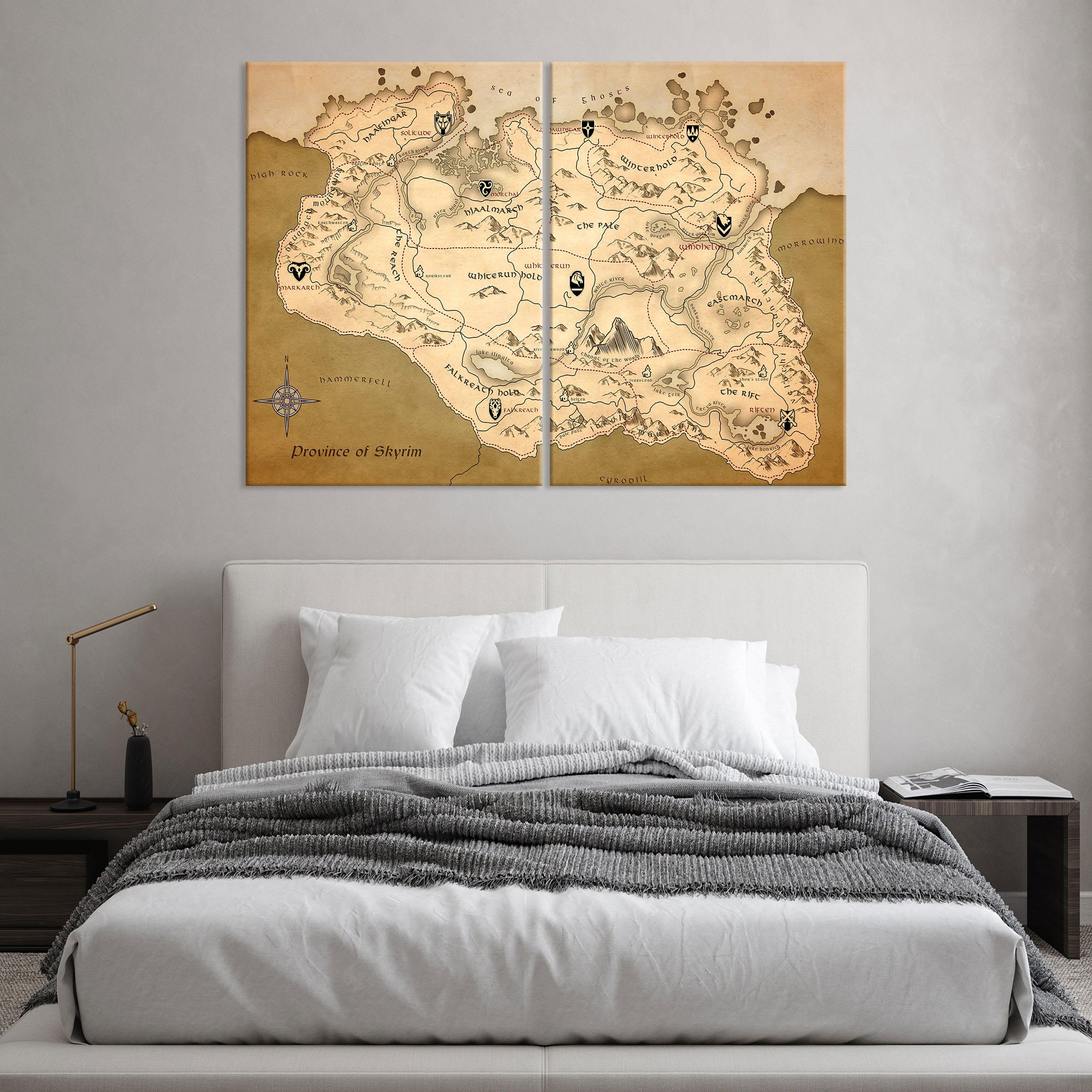 Skyrim Map Canvas Wall Art, Skyrim Art, Living Room Decor, Modern ...