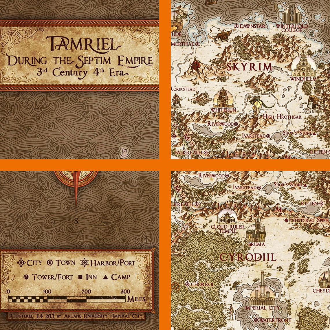 Map of Tamriel Canvas Wall Art, Fantasy Map Art, Living Room Decor ...