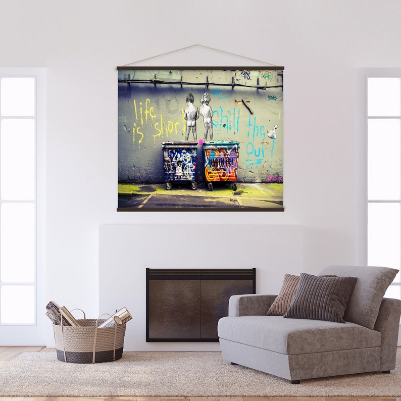 Banksy Canvas Wall Art Hanger, Banksy Life is Short, Living Room Decor ...