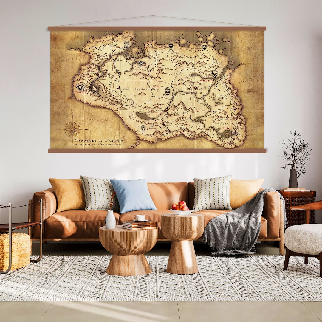 Skyrim Map Canvas Wall Art Hanger, Hanging Skyrim Art, Living Room ...
