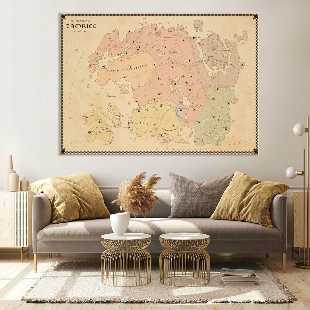 Map of Tamriel Canvas Wall Art, Fantasy Map Art, Living Room Decor ...