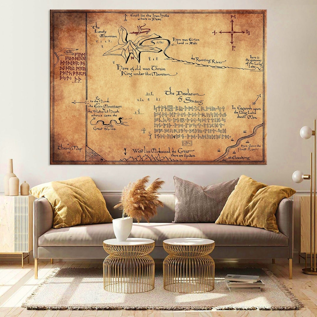 Map of Middle Earth Canvas Wall Art, Hobbit Map Print, Lord of the Ring ...