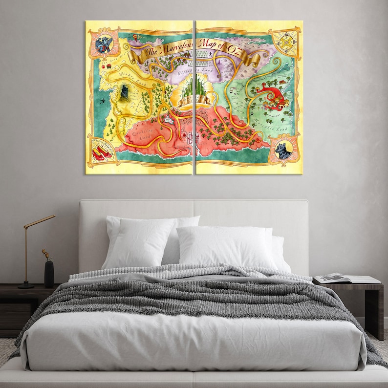 The Wizard of Oz Map Canvas Wall Art, Fantasy Map Print, Land of Oz Map ...
