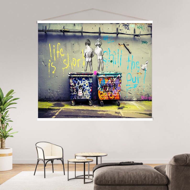 Banksy Canvas Wall Art Hanger, Banksy Life is Short, Living Room Decor ...