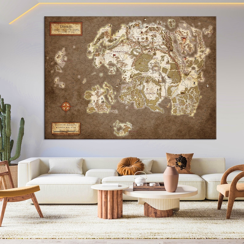 Map of Tamriel Canvas Wall Art, Fantasy Map Art, Living Room Decor ...