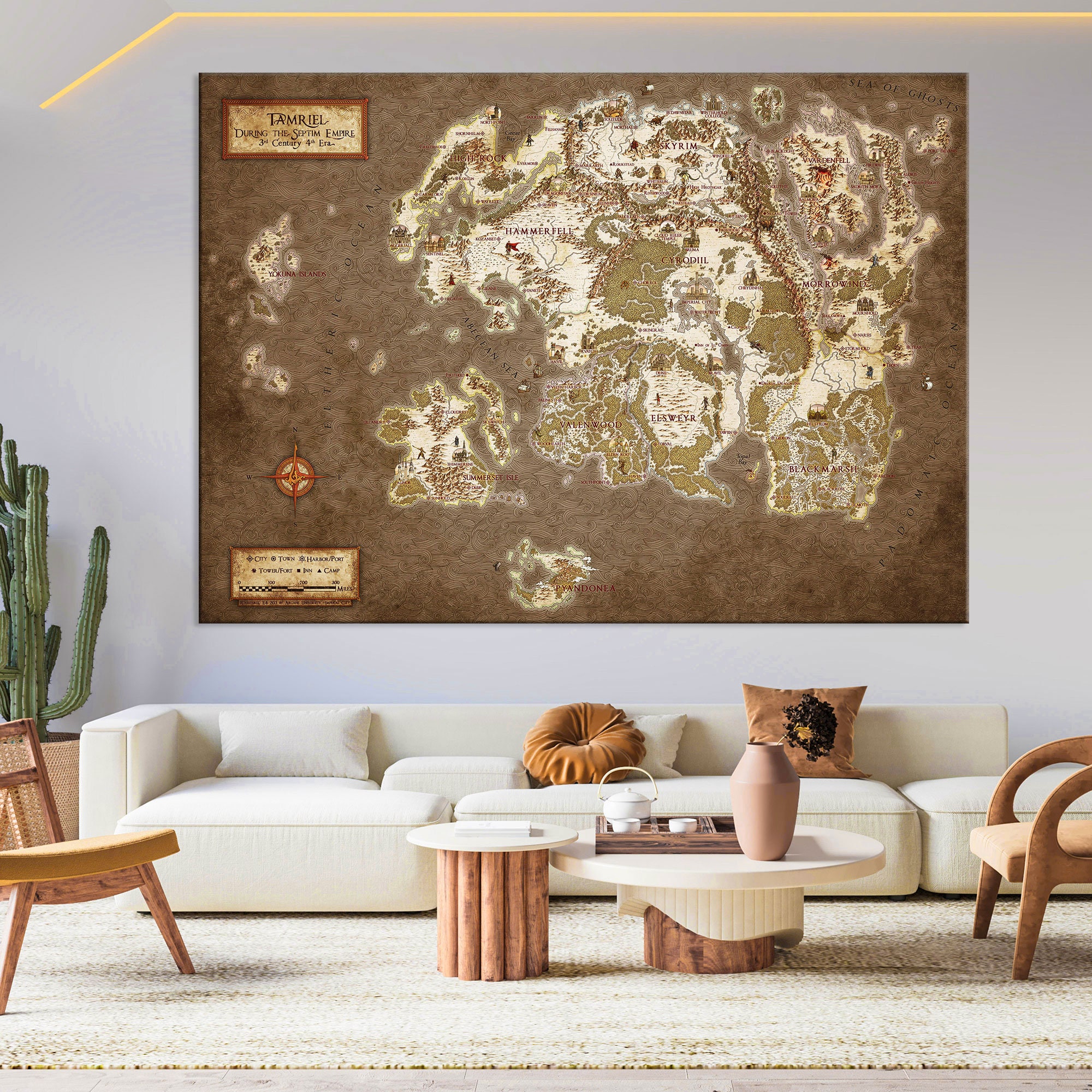 Map of Tamriel Canvas Wall Art, Fantasy Map Art, Living Room Decor ...