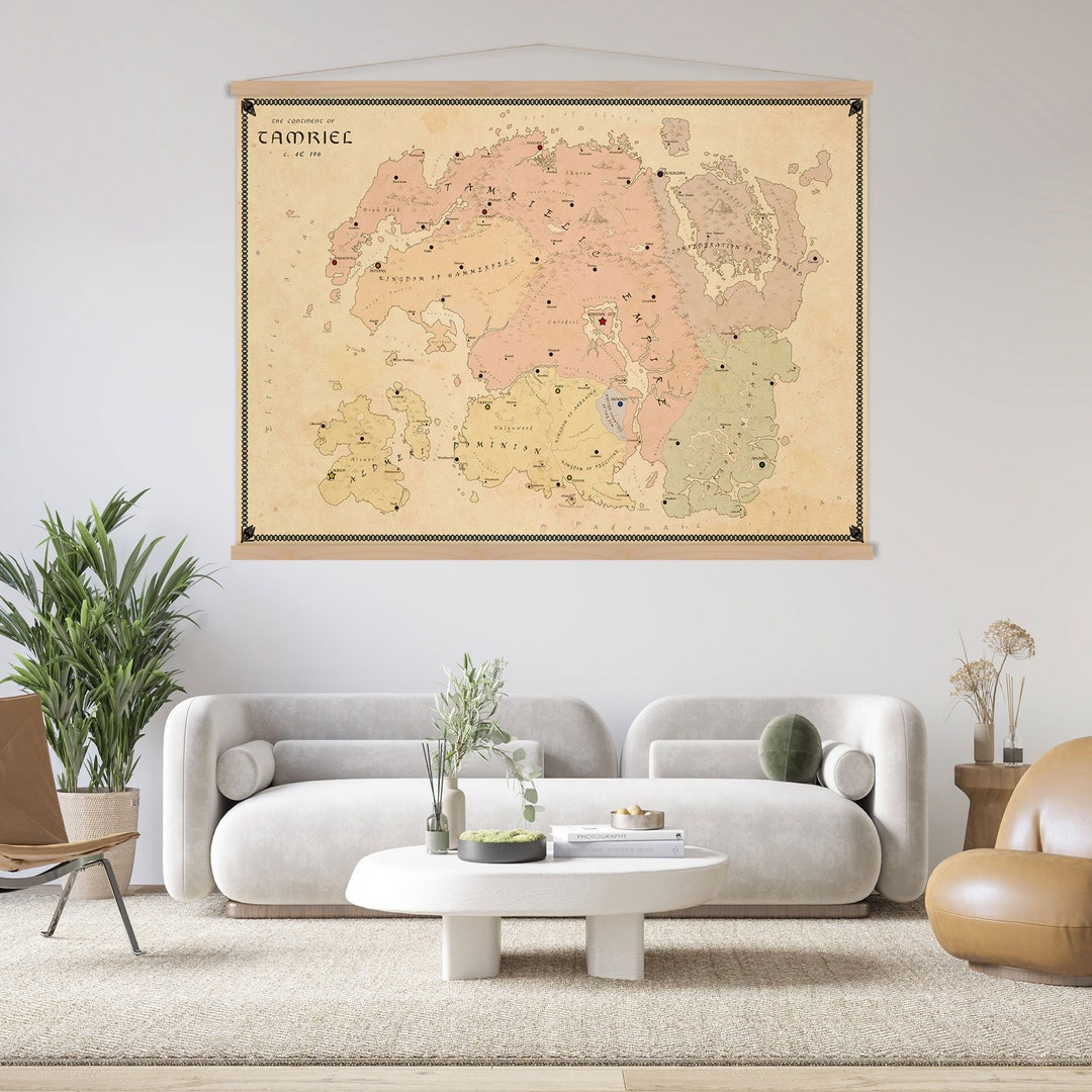 Map of Tamriel Canvas Wall Art Hanger, Hanging Fantasy Map Art, Living ...