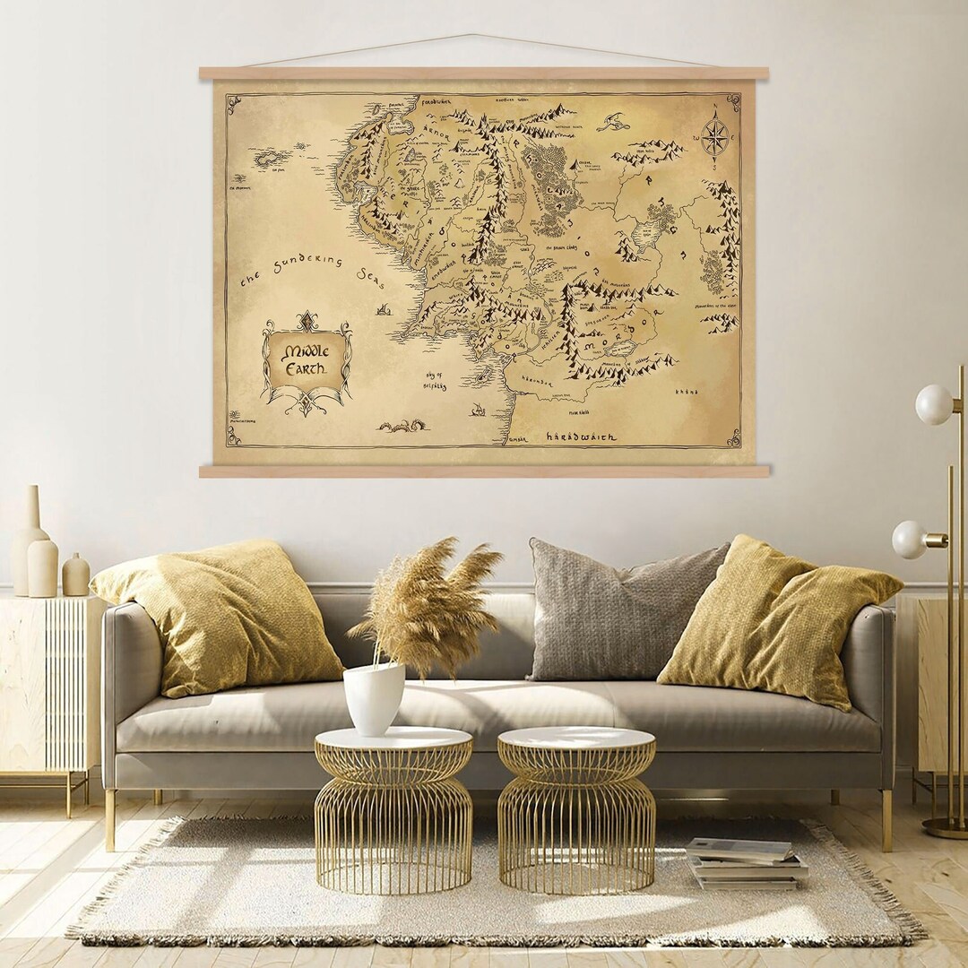Map of Middle Earth Canvas Wall Art Hanger, Lord of the Ring Art ...