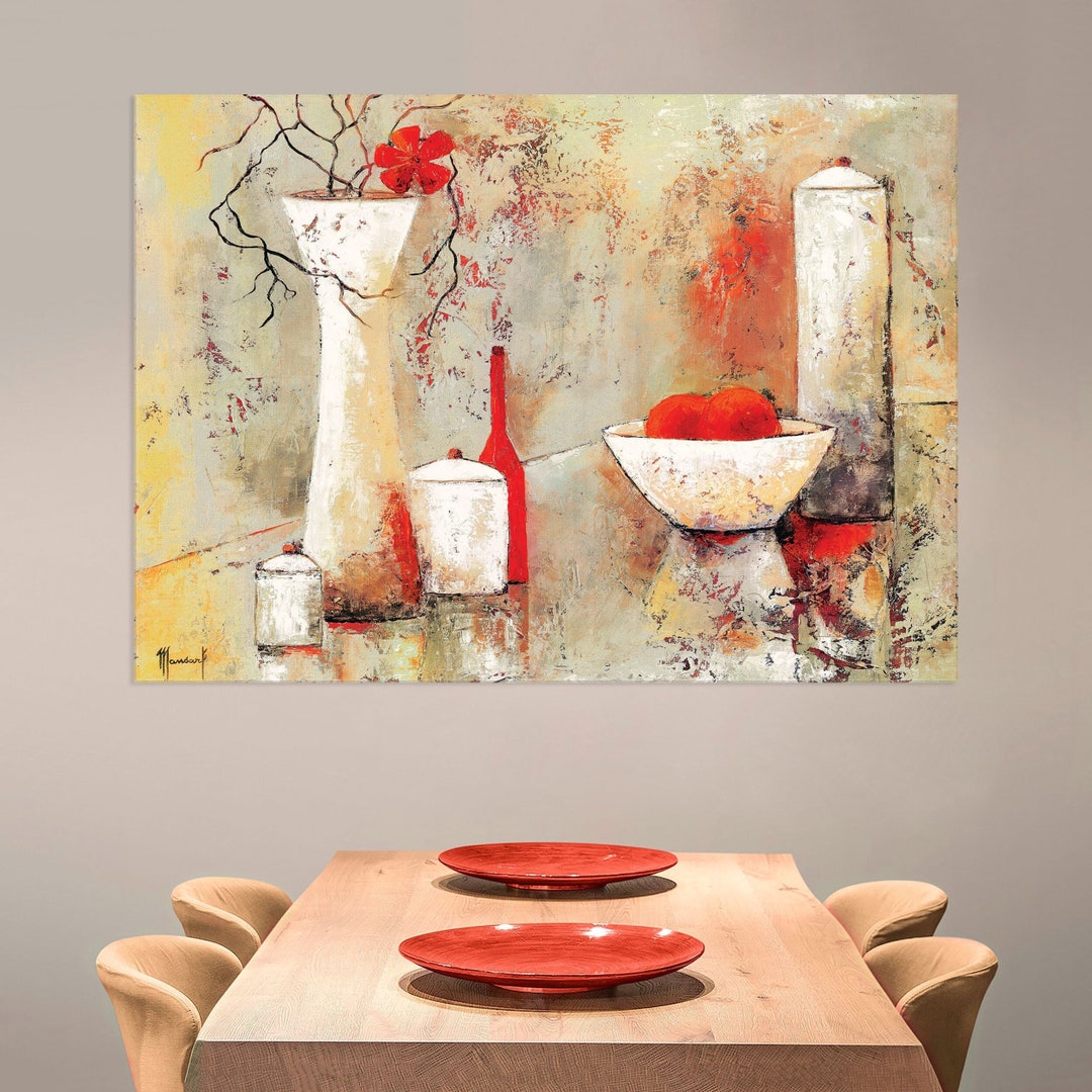 Red Kitchen Wall Art Canvas, Naturmort Print, Dining Room Wall Decor ...