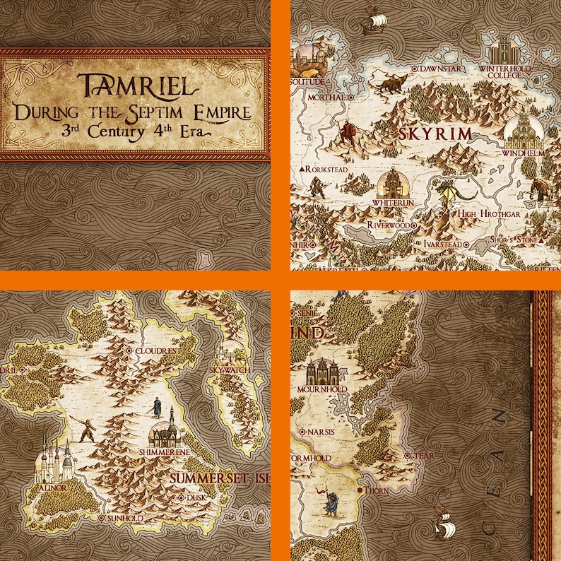 Map of Tamriel Canvas Wall Art, Fantasy Map Art, Living Room Decor ...