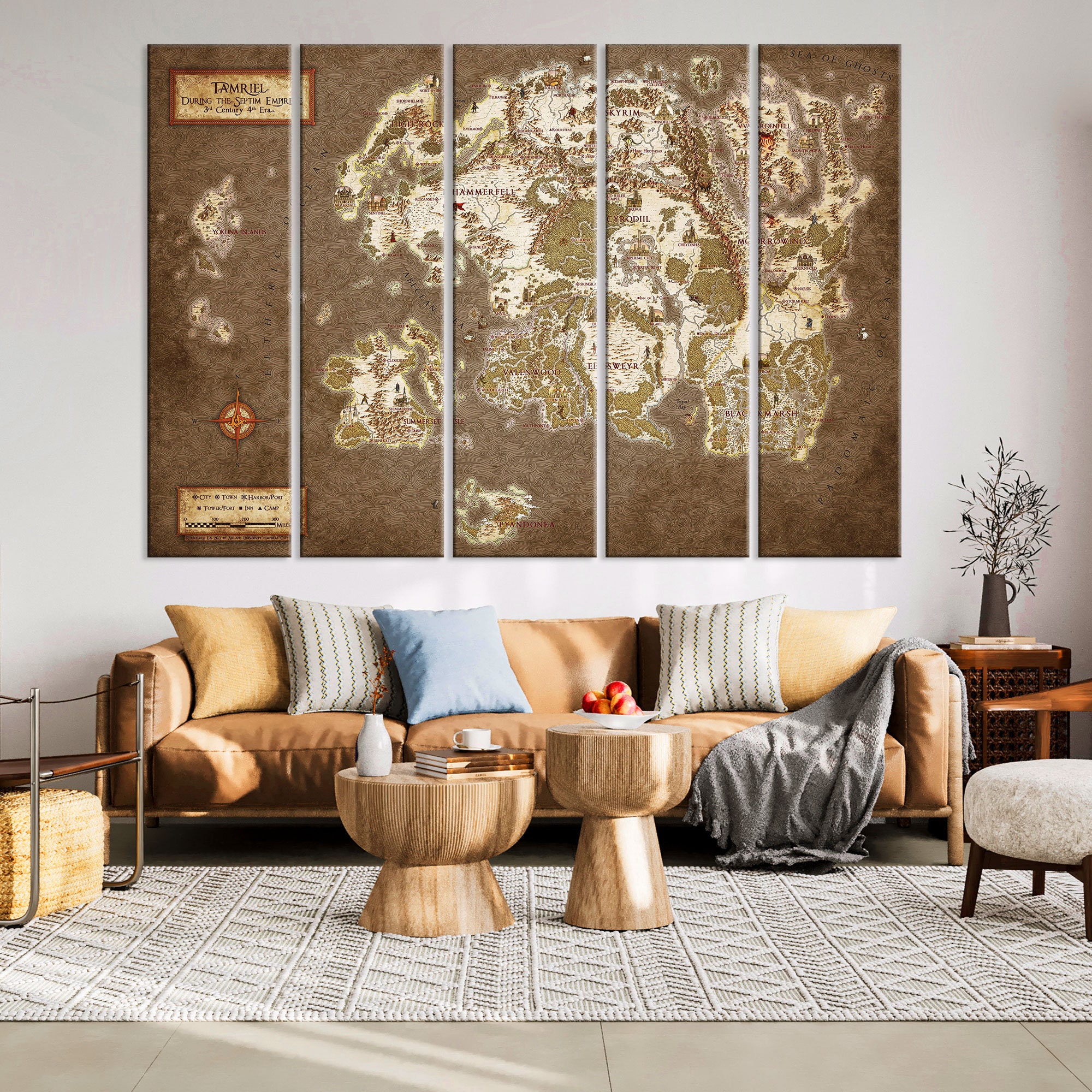 Map of Tamriel Canvas Wall Art, Fantasy Map Art, Living Room Decor ...