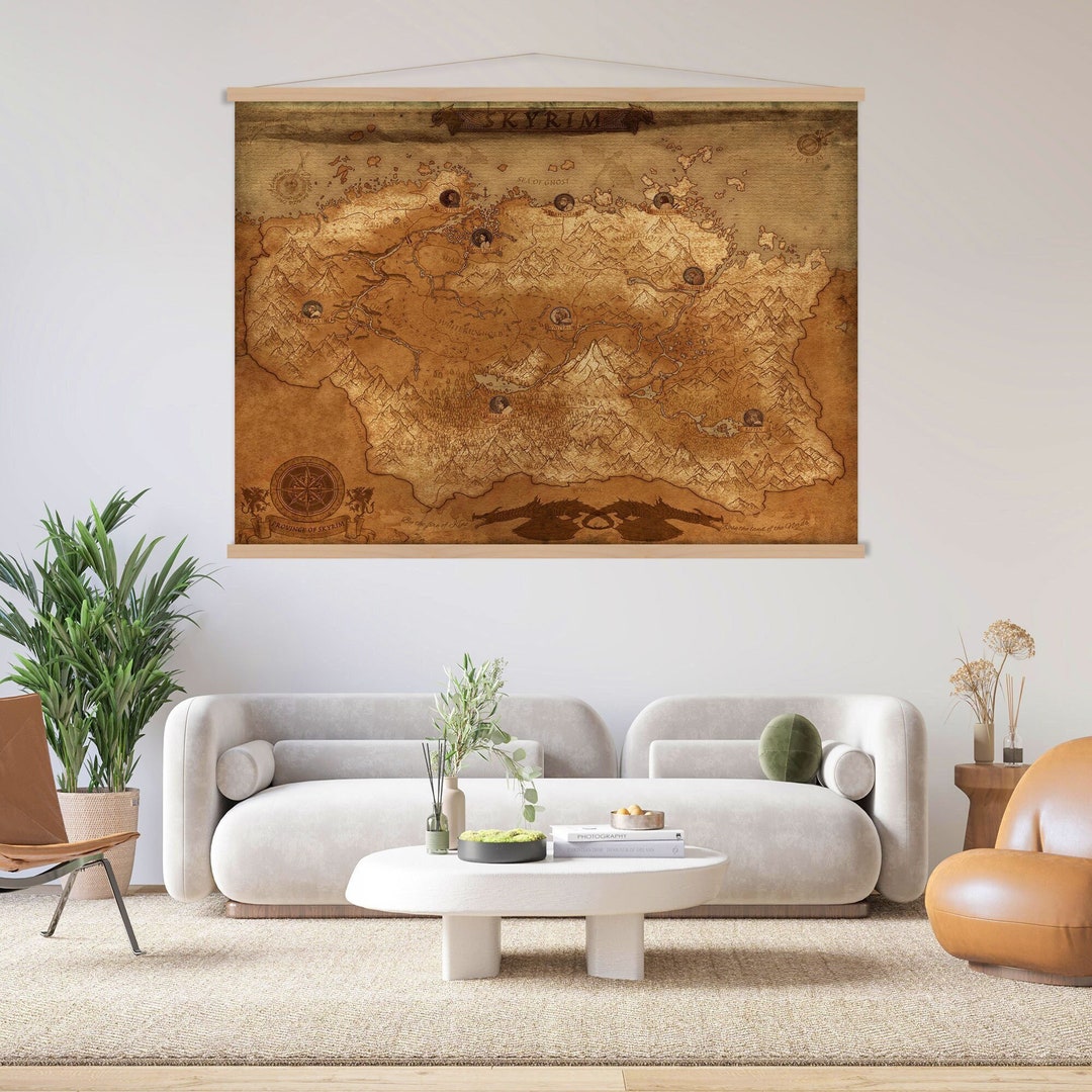 Skyrim Map Canvas Wall Art Hanger, Hanging Skyrim Art, Living Room ...