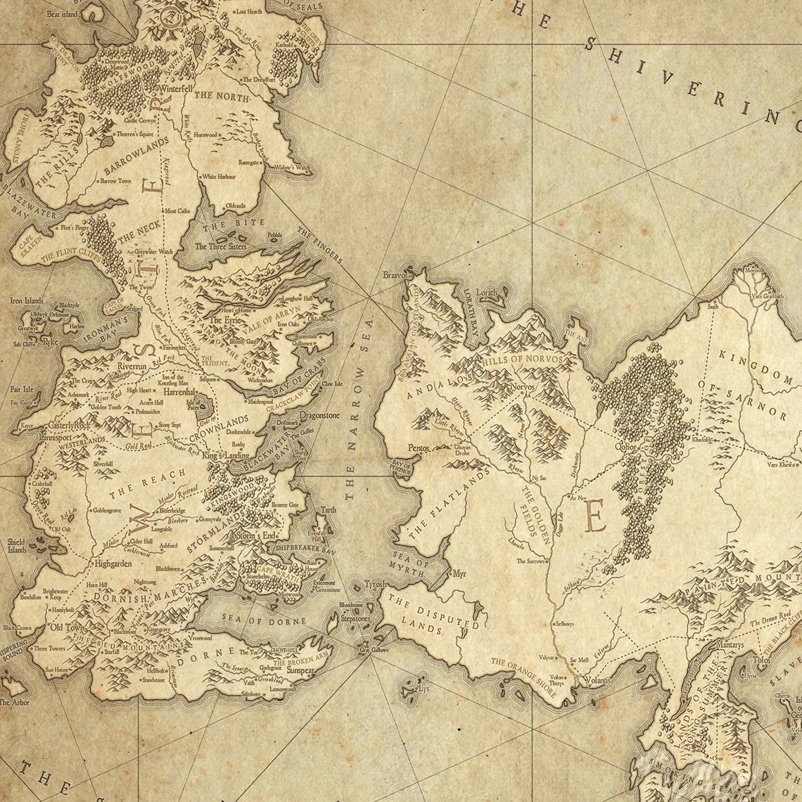 Game of Thrones Map Canvas Wall Art, Westeros Map Print, Wall Art ...
