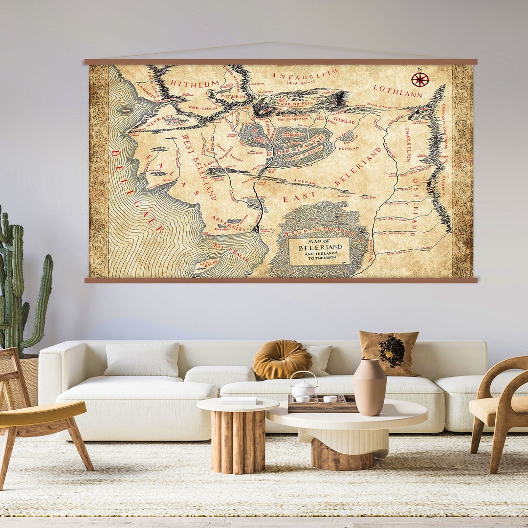 Beleriand Map Print, Map of Middle Earth Canvas Wall Art Hanger, Lord ...