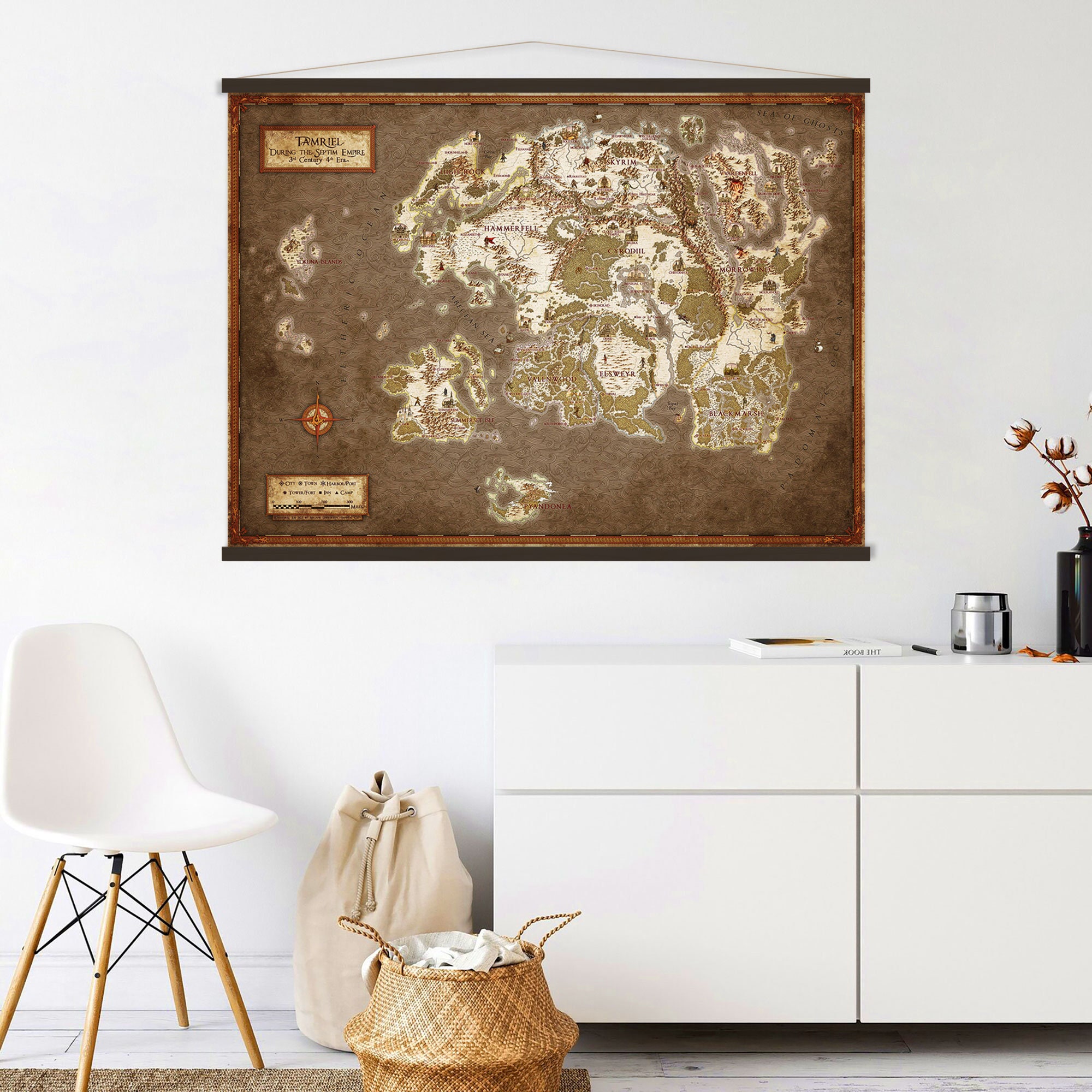 Map of Tamriel Canvas Wall Art Hanger, Hanging Fantasy Map Art, Living ...